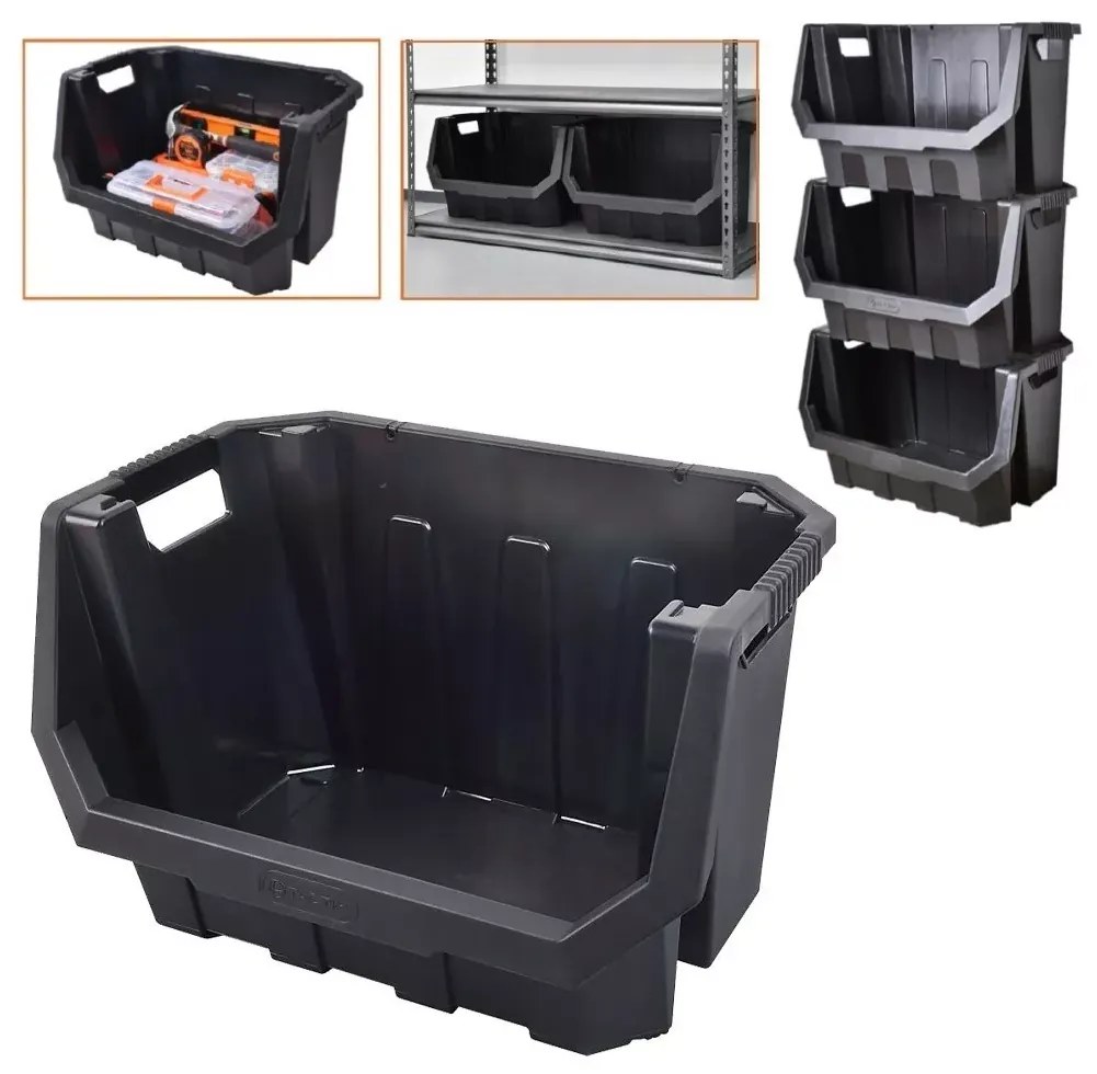 Prosperplast Dílenský úložný box se zkosenou hranou HEAVY DUTY, černý, 40 × 29 × 28 cm, M