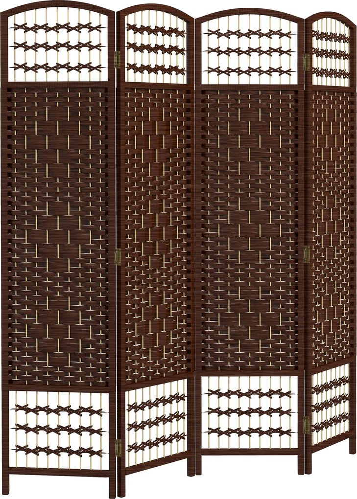 HOMCOM vnitřní paravent z dřeva, dělicí stěna skládací, 4 panely, 160 x 170 cm, hnědá