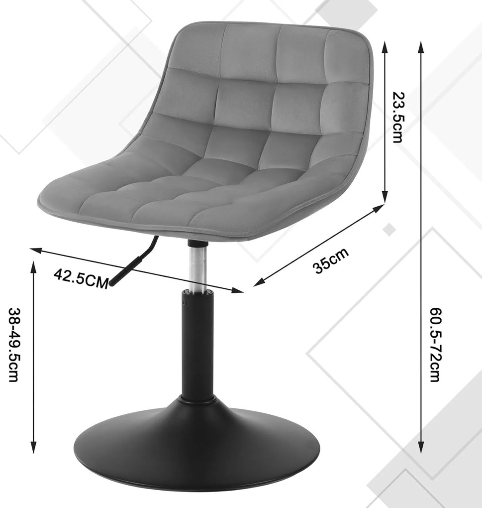 WOLTU Židle / stolička k toaletnímu stolku – sametová, s opěrkou zad, výškově nastavitelná, 360° otočná, světle šedá