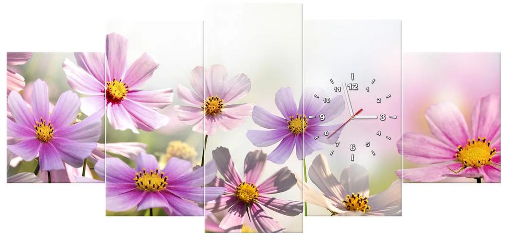 Gario Obraz s hodinami Jemné květy - 5 dílný Rozměry: 150 x 105 cm