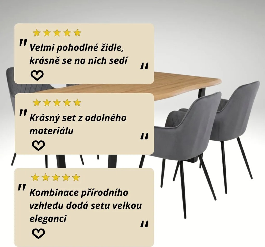 Vikio Jídelní set pro 4 osoby 160x90 cm dub noha U šedá židle s područkami VJS166-4S