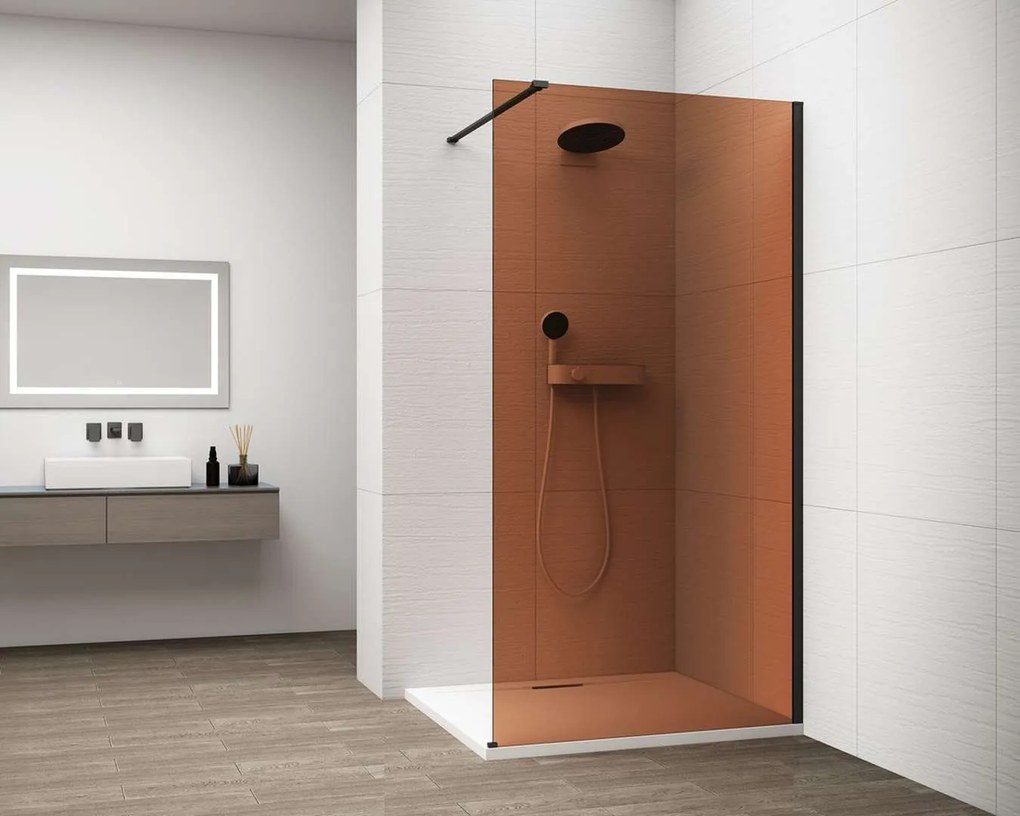 Polysan Esca - Sprchová stěna Walk-In 100x210 cm, Antidrop, sklo Marron/matná černá ES1510-02