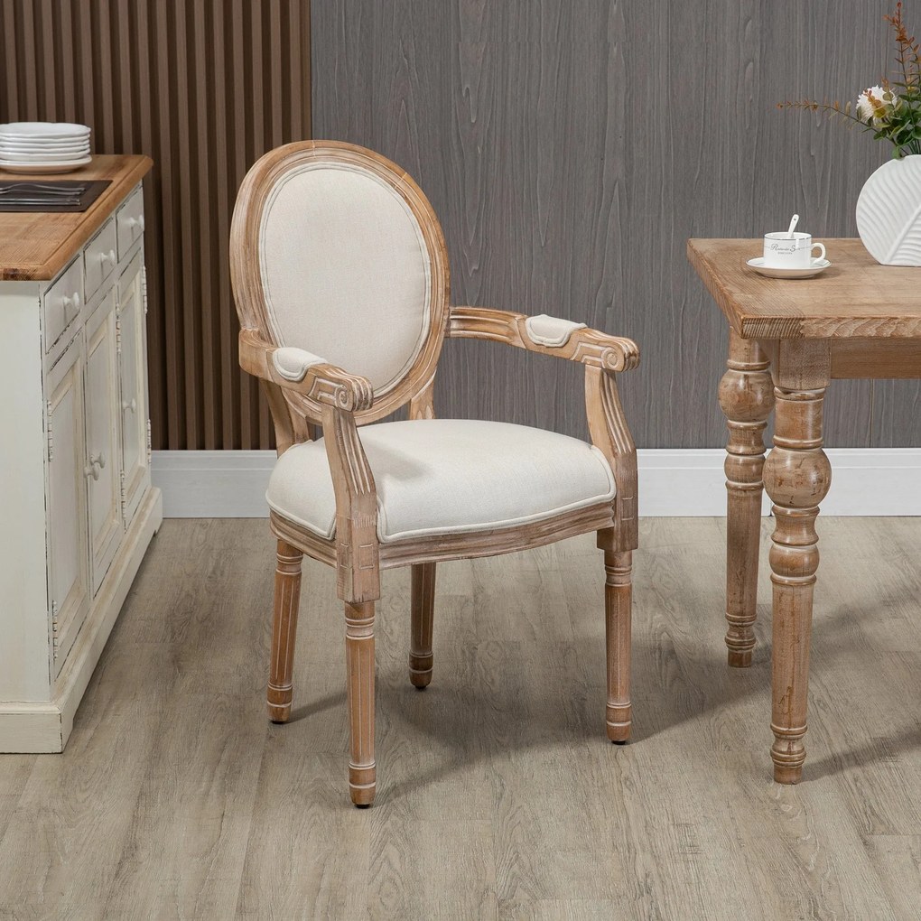 HOMCOM Jídelní židle Kuchyňská židle s imitací lnu, Jídelní židle, Křeslo s opěradlem, Dřevěné nohy, Čalouněná židle do 150 kg, pro Obývací pokoj, Ku…
