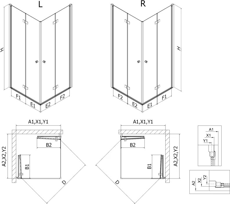 Mexen Mist-F Duo, skládací sprchový kout 120 x 115 cm, čiré sklo, černý profil, 8A6-120L-115P-70-00