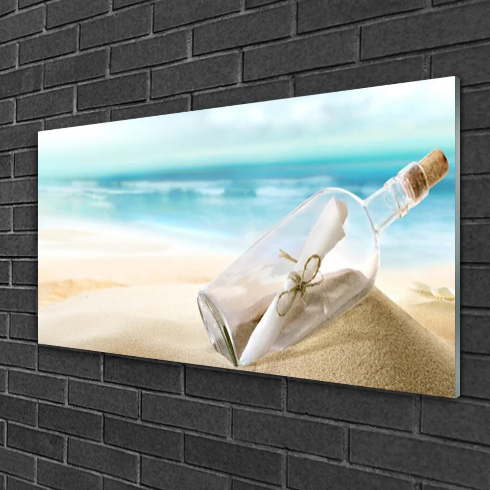Obraz na skle Pláž Láhev Dopis Umění 120x60 cm