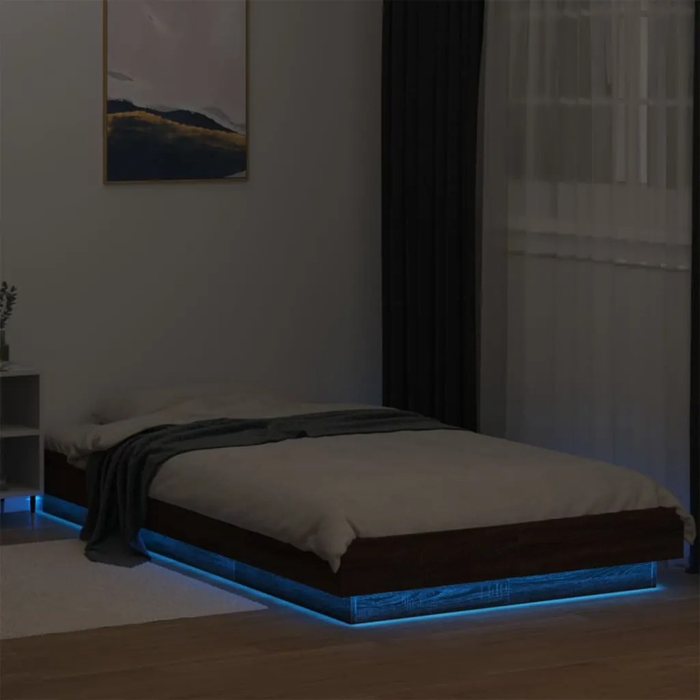 Rám postele s LED osvětlením hnědý dub 100 x 200 cm kompozit 3281118