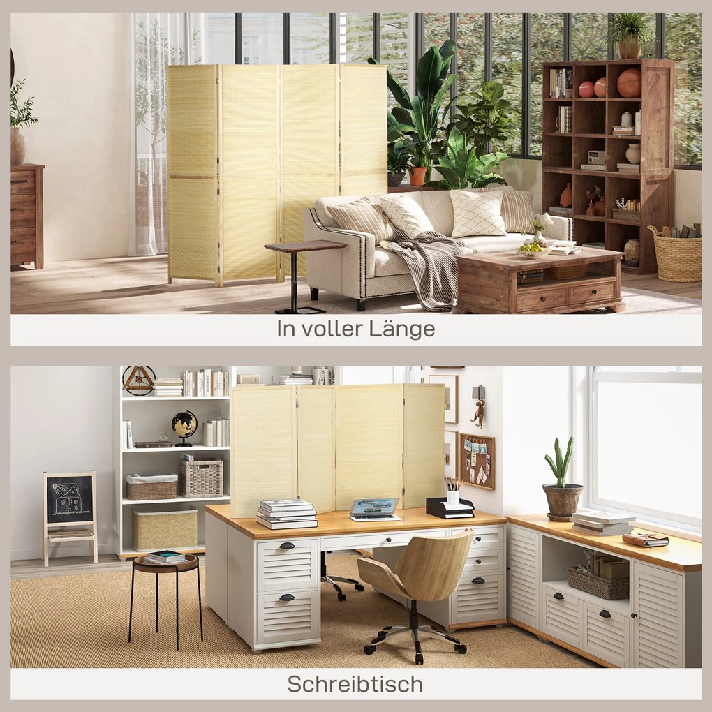 HOMCOM Bambusový paravan do interiéru 4 panely 180 x 180 cm - Přenosný paravan