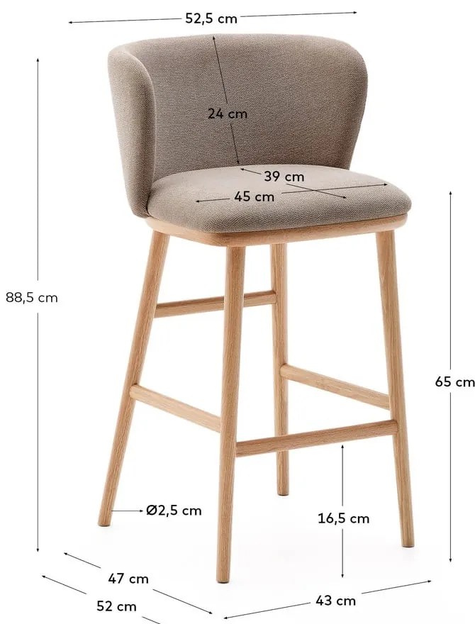 Světle hnědá barová židle (výška sedáku 65 cm) Ciselia – Kave Home