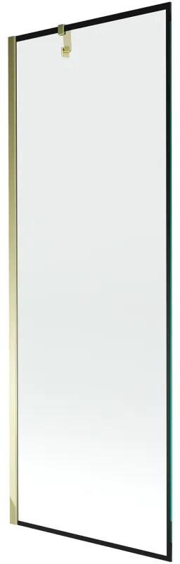 Mexen Next, vanová zástěna 1-křídlová 70 x 150 cm, fixní křídlo, 6 mm čiré sklo s černým vzorem, zlatý profil, 895-070-000-00-70-50