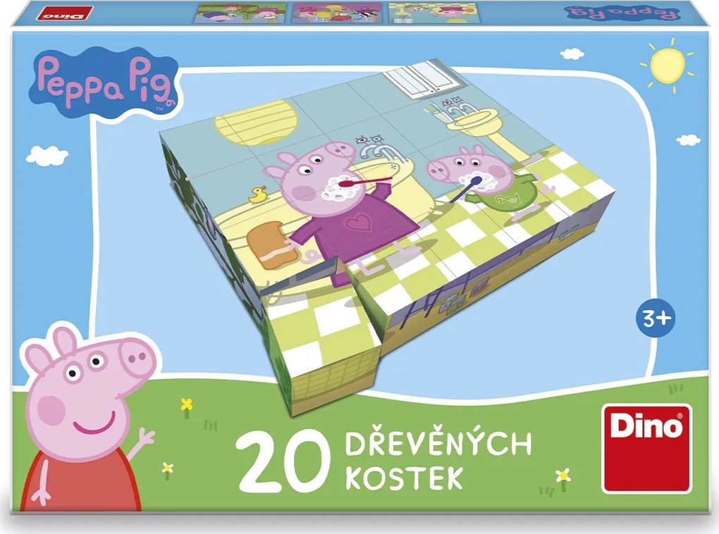 Dřevěné kostky dino peppa pig: veselý den