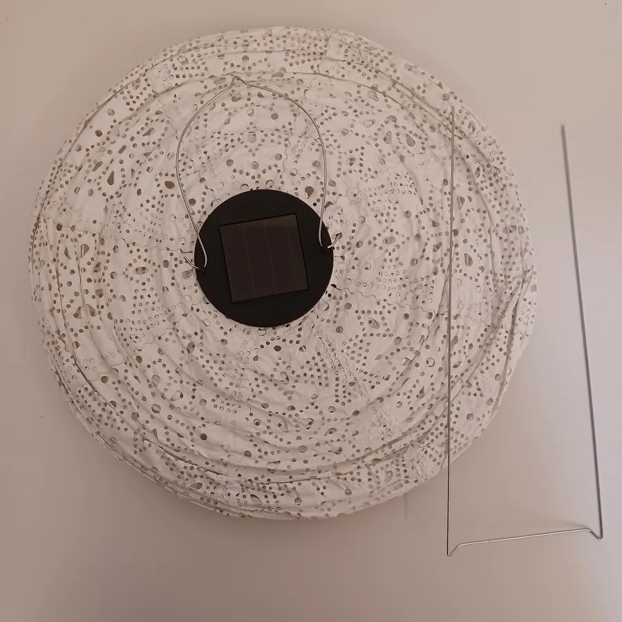 LED lampion solární bílý venkovní 30 cm, teple bílá, látkový papír