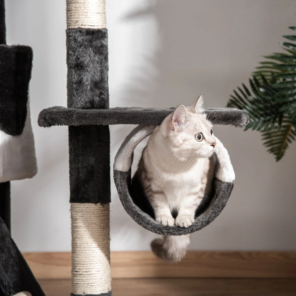 PawHut Stropní Škrabadlo pro Kočky s Nastavitelnou Výškou 240-260 cm, Víceúrovňový Kočičí Stromeček se Sheltry, Hammocky, Schody a Sisalovými Lany, T…