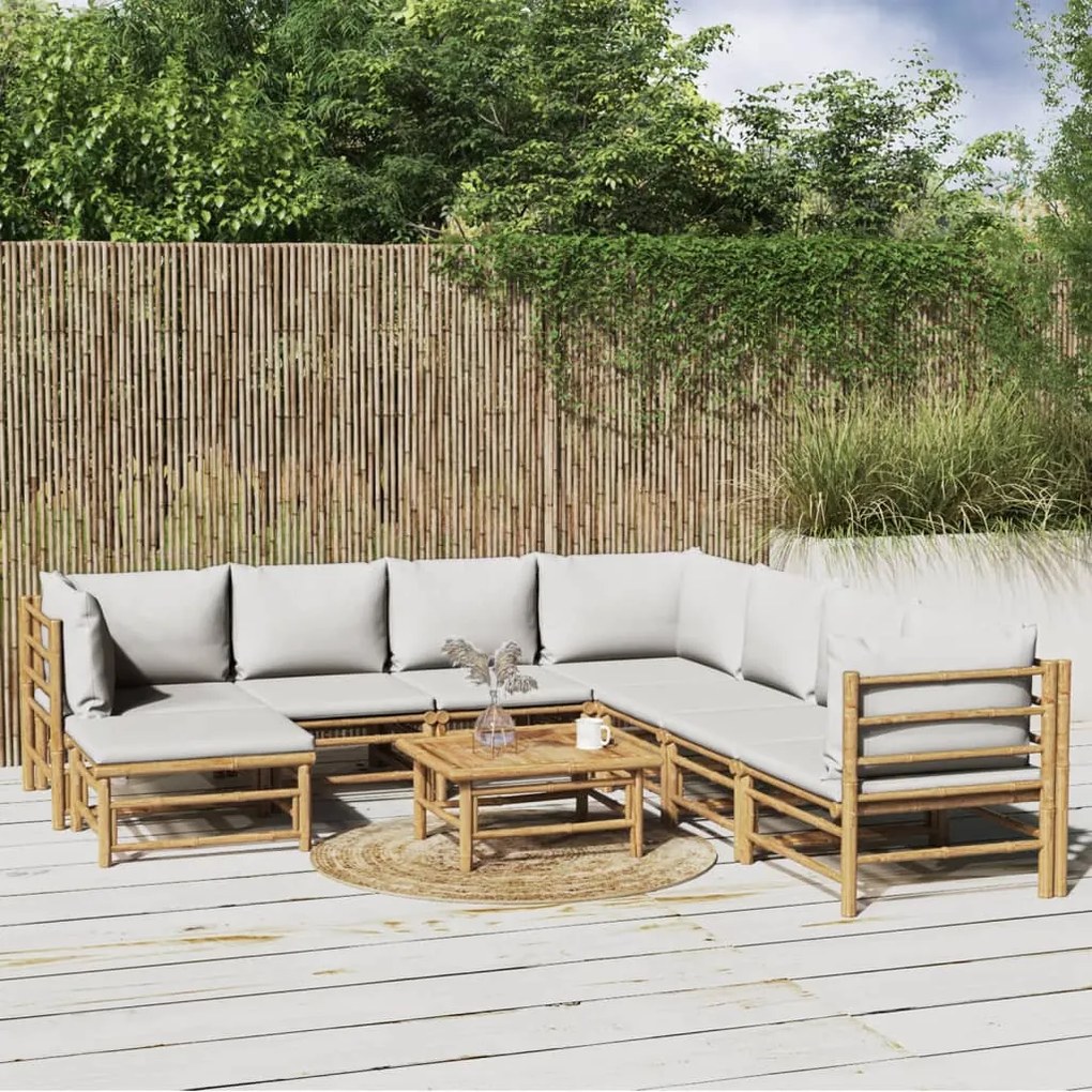 9dílná zahradní sedací souprava světle šedé podušky bambus 3155100