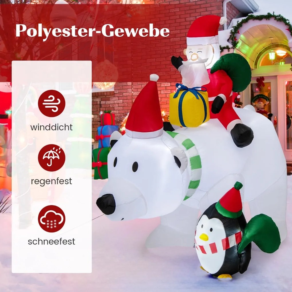 Costway 210 cm Nafukovací lední medvěd Santa Claus s tučňákem a dárková krabička
