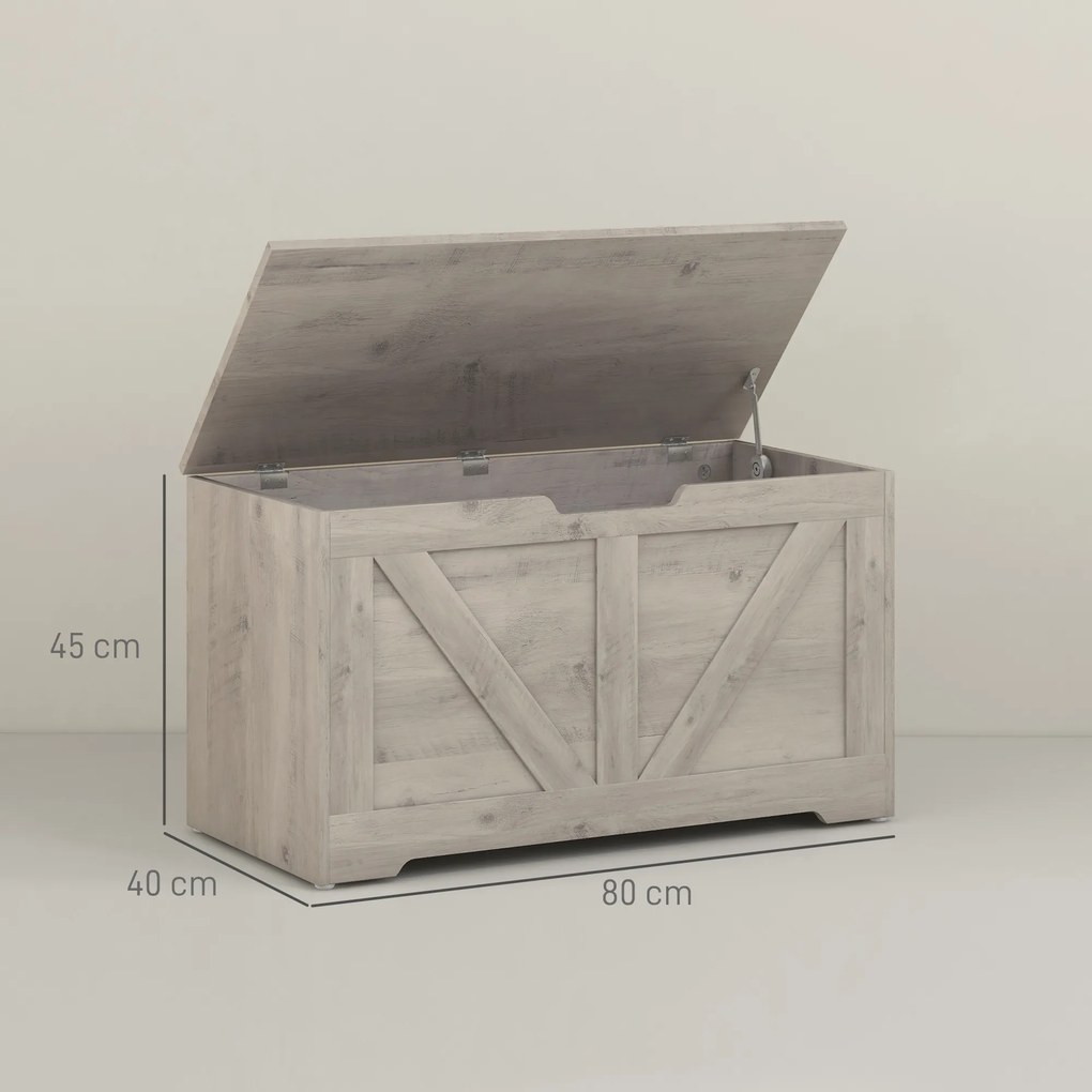 HOMCOM úložný truhla do ložnice 100 L, sedací truhla s víkem, bezpečnostní panty, 80x40x45 cm, šedá