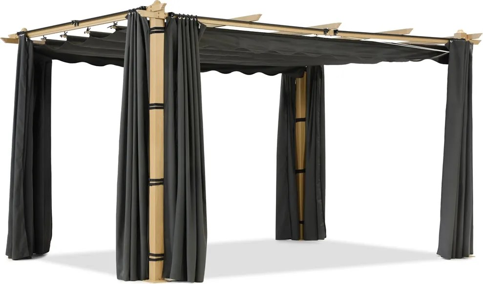 Barbadoská terasová pergola 3x4 m s dřevo-antracitovými závěsy Garden Point