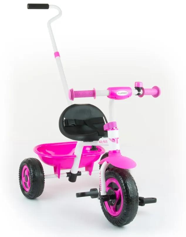 MILLY MALLY dětská tříkolka s vodící tyčí BOBY TURBO růžová