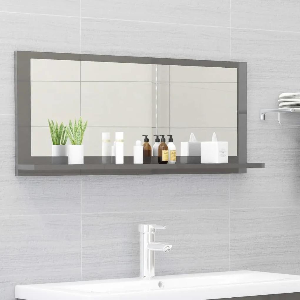 vidaXL Koupelnové zrcadlo 90 x 10,5 x 37 cm dřevotříska [804582] Barva: šedá s vysokým leskem
