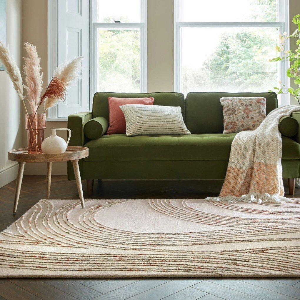 Flair Rugs, Kusový koberec Memphis Abstract Swirl Natural/Orange, 80x150, béžová, ložnice