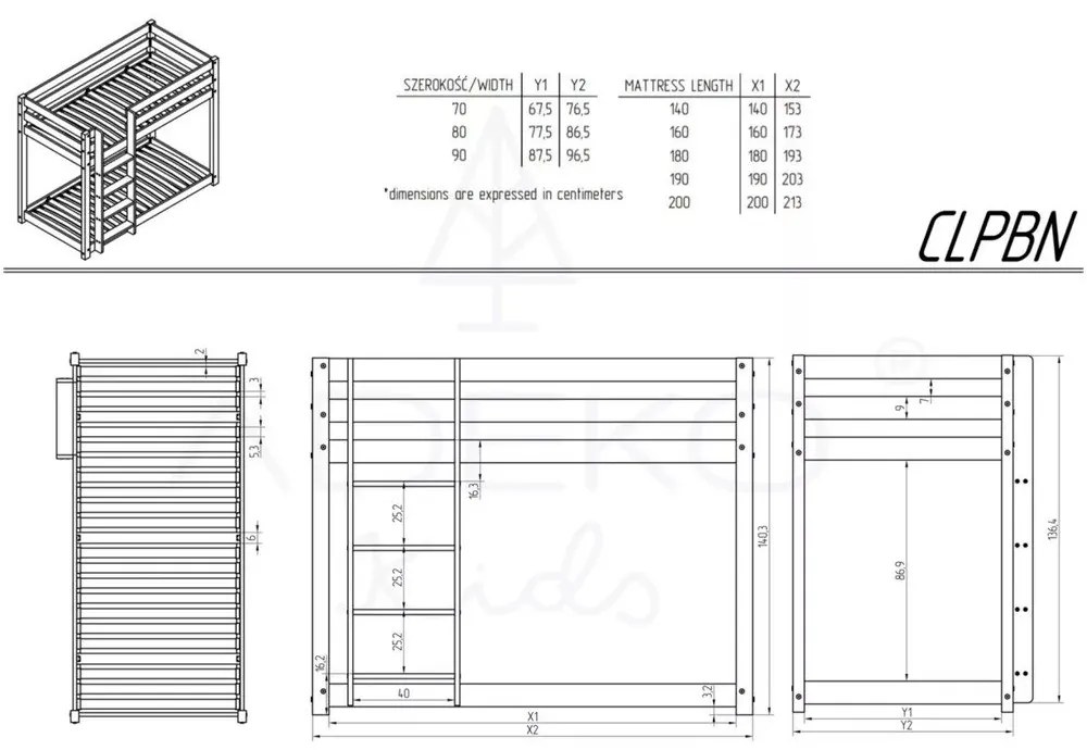Patrová dětská postel s výsuvným lůžkem s úložným prostorem s roštem v přírodní barvě 90x190 cm CLPBN – Adeko