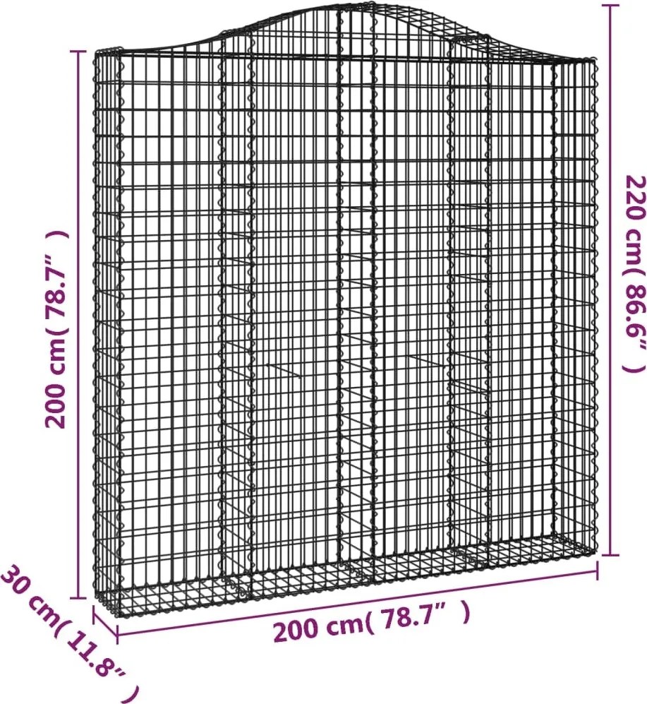 vidaXL Klenuté gabionové koše 4 ks 200x30x200/220cm pozinkované železo [3145537]