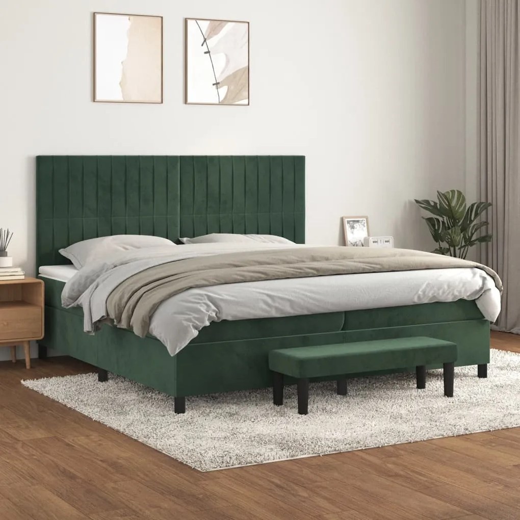 Box spring postel s matrací tmavě zelená 200x200 cm samet