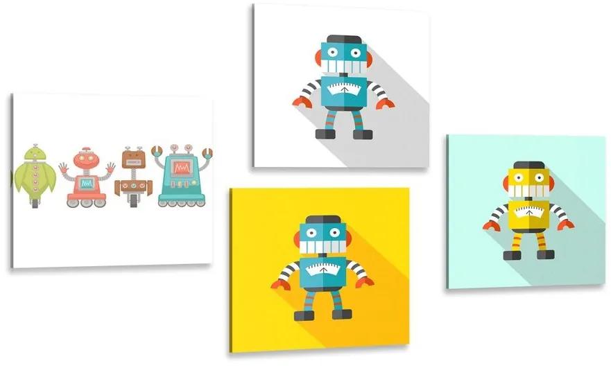 Set obrazů pro dětské milovníky robotů - 4x 60x60 cm
