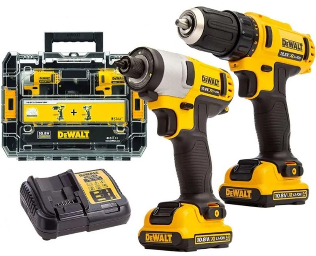 DeWALT Nářadí - 10,8V AKU sada vrtacího šroubováku a rázového utahováku, 2x aku 2,0 Ah XR, nabíječka DCK211D2T
