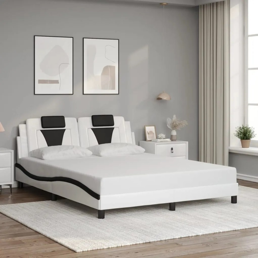 Rám Postele S Čelem Bílý A Černý 160 X 200 Cm Umělá Kůže