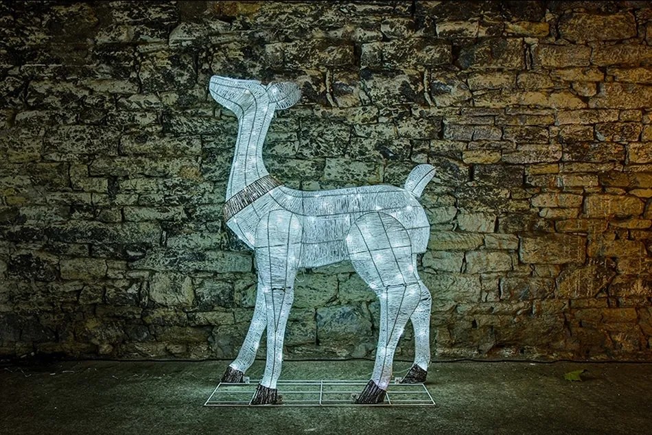 3D LED svítící laň, 150 cm, ledově bílá s Flash, 140 LED, IP44, venkovní