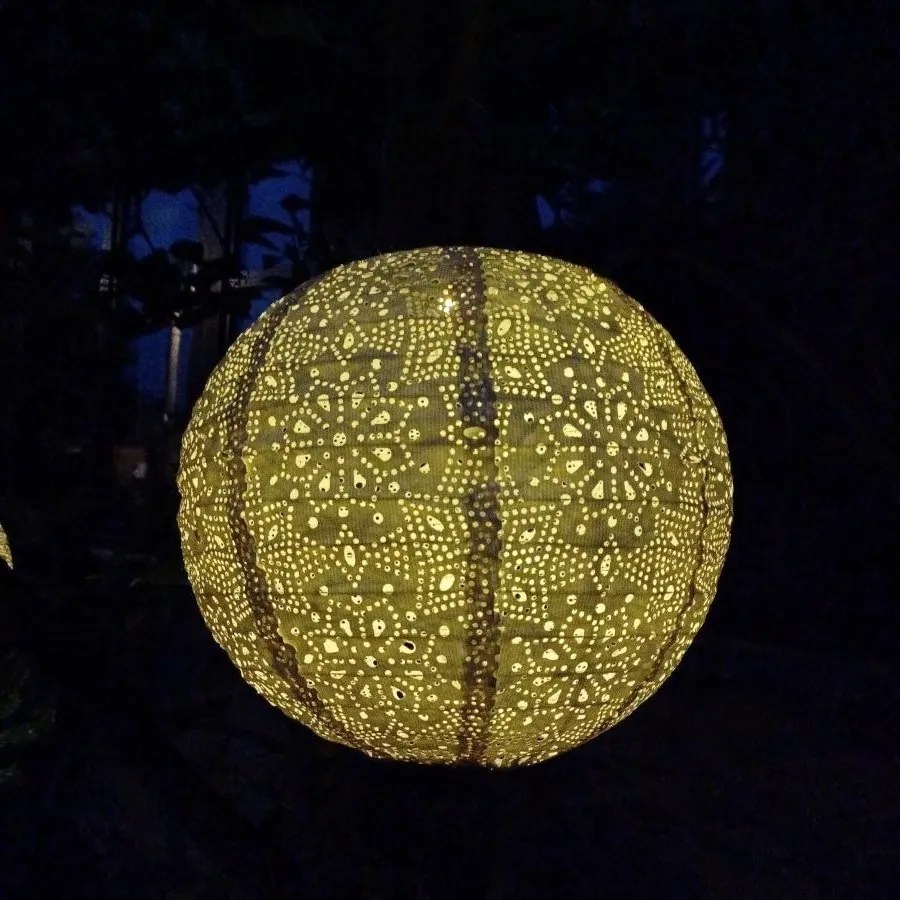 LED lampion solární bílý venkovní 30 cm, teple bílá, látkový papír