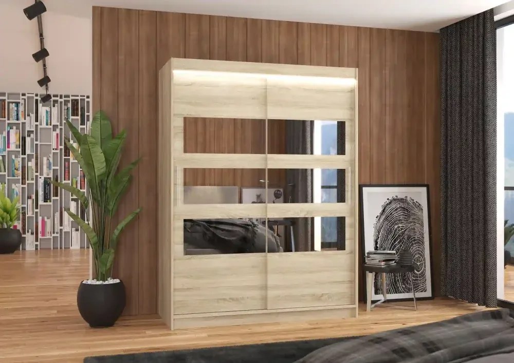 Posuvná skříň se zrcadlem a LED osvětlením FLORENTO 150