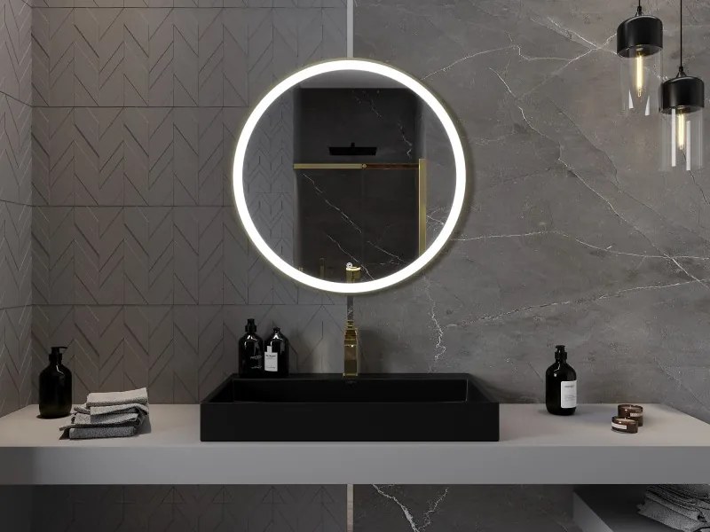 Mexen Esso koupelnové zrcadlo osvětlené, kulaté 80 cm, LED 6000K, proti zamlžení, zlatý rám - 9825-080-080-611-50