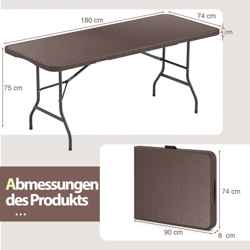 Costway Skládací zahradní stůl v ratanovém vzhledu s HDPE stolní deskou