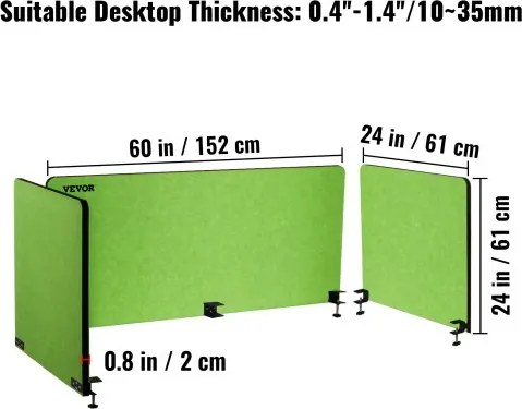 Desk Divider 152,4 cm Desk Privacy Panel, 3 Panel Privacy Akustický panel – Zelená
