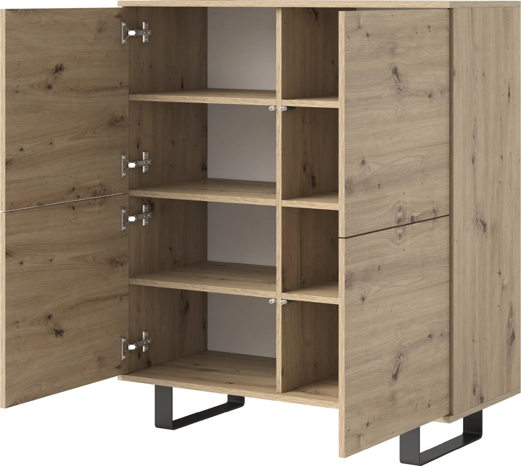 Eka Komoda s kovovými nohami EMI 4D 100 cm Barva dřeva: Dub Artisan + Černá
