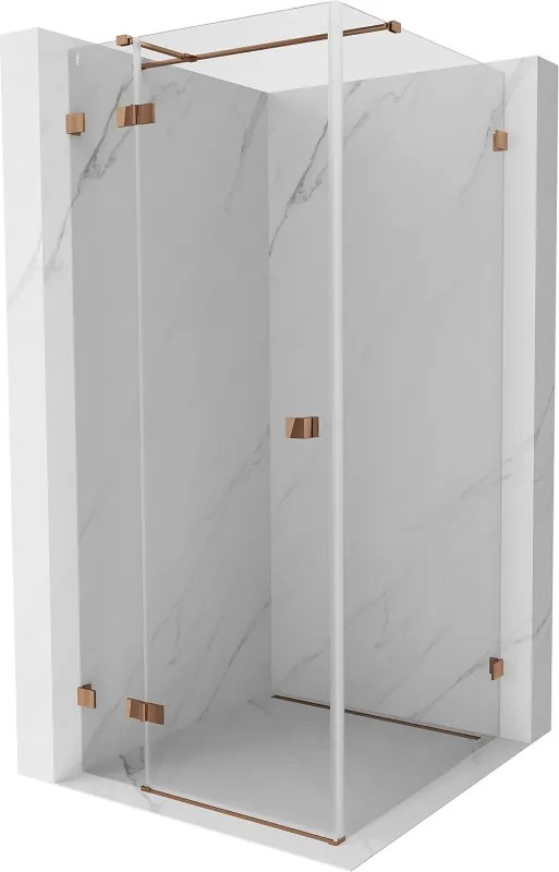 Mexen Lunar T, sklápěcí sprchový kout levý 110 x 110 cm, 8mm čiré sklo, profil růžové zlato, 834T-110-110-60-00-L