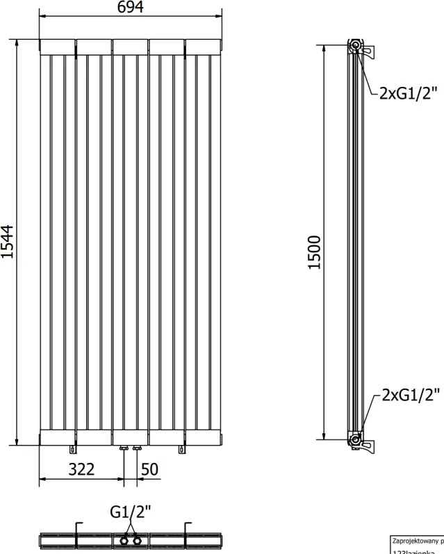 Mexen Waco, topné těleso 1544 x 694 mm, 1550W, černá, W217-1544-694-00-70