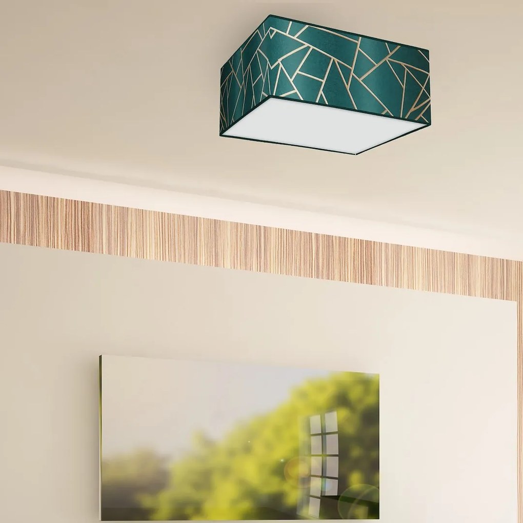 Stropní svítidlo Ziggy Square, 1x zelené/zlaté textilní stínítko, (bílé plexisklo), (40 cm)