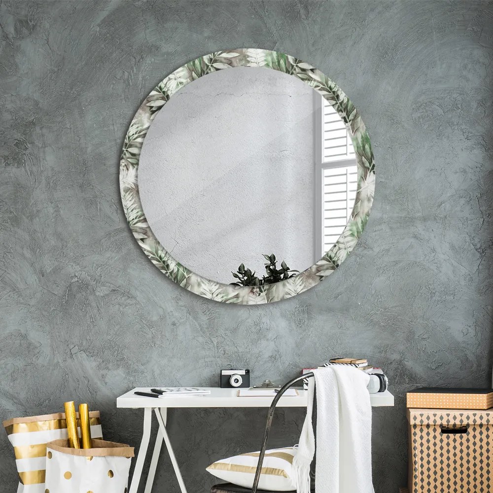 Kulaté dekorativní zrcadlo na zeď Listy do akvarelu fi 90 cm