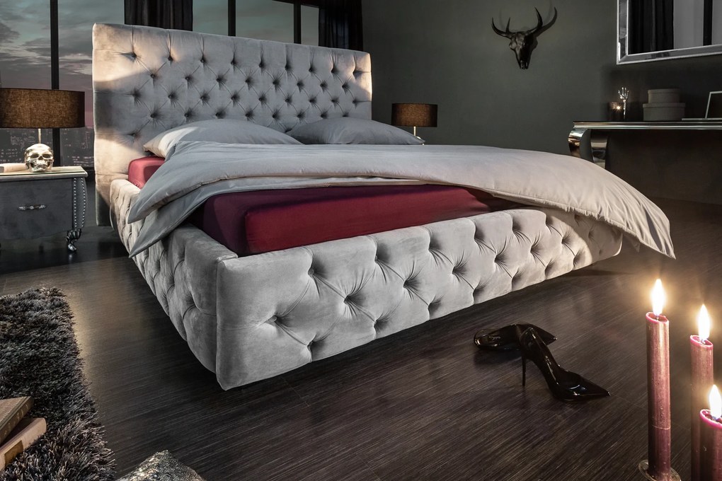 Šedá sametová postel Frape, 160x200 cm