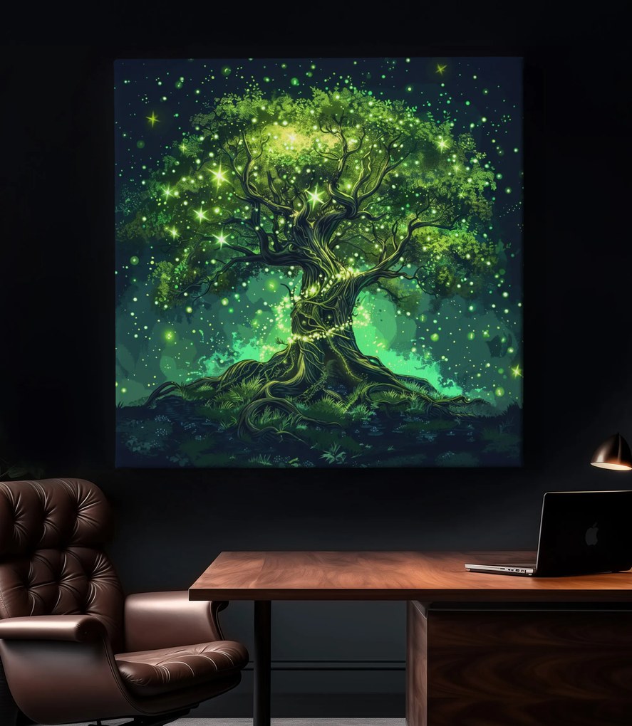 Obraz na plátně - Strom života Světelná koruna FeelHappy.cz Velikost obrazu: 60 x 60 cm