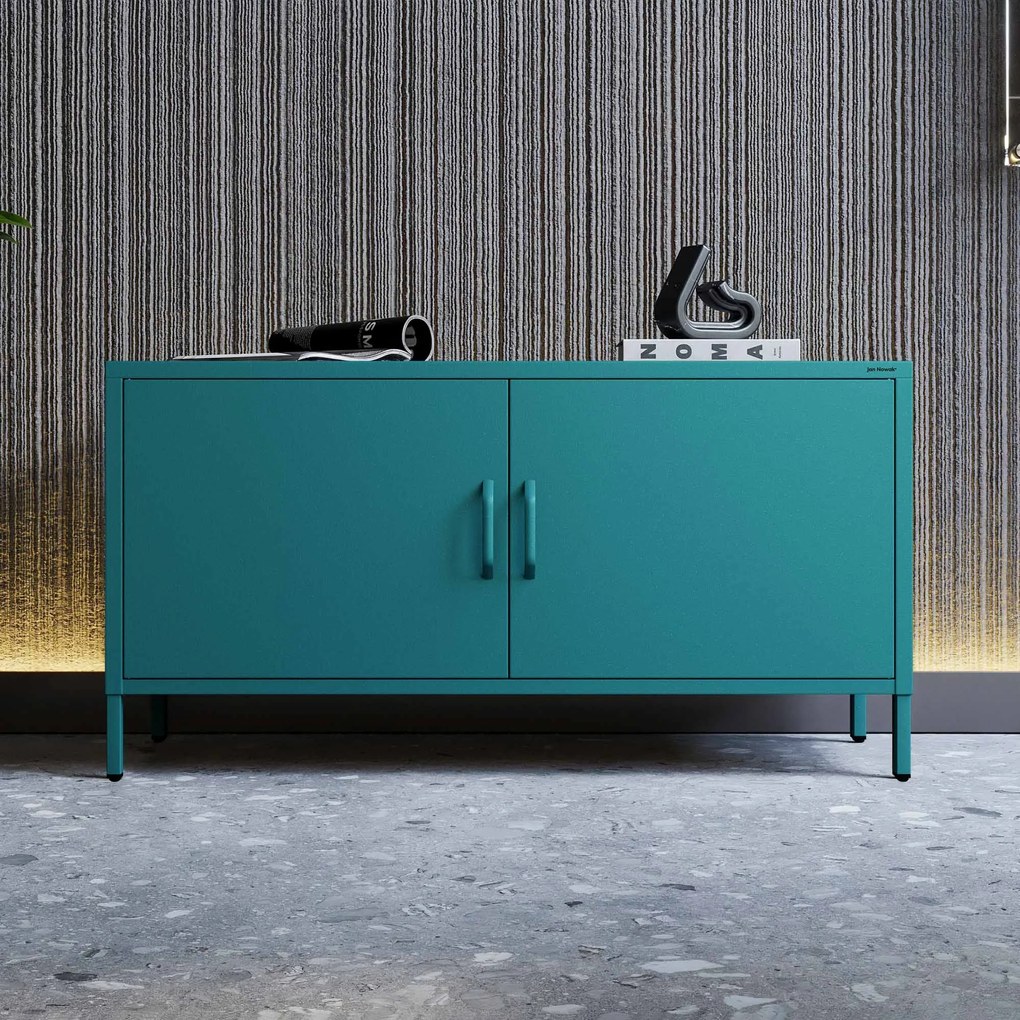 TV stolek kovový na nožkách, mořská modrá, 1150x595x400 mm: ROSA Modern