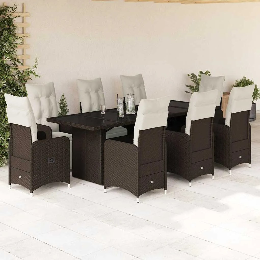 9dílný zahradní bistro set s poduškami hnědý polyratan 3277297
