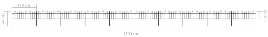 vidaXL Marketos Zahradní plot s obloukem nahoře ocelový 1781,5 x 60 cm černý