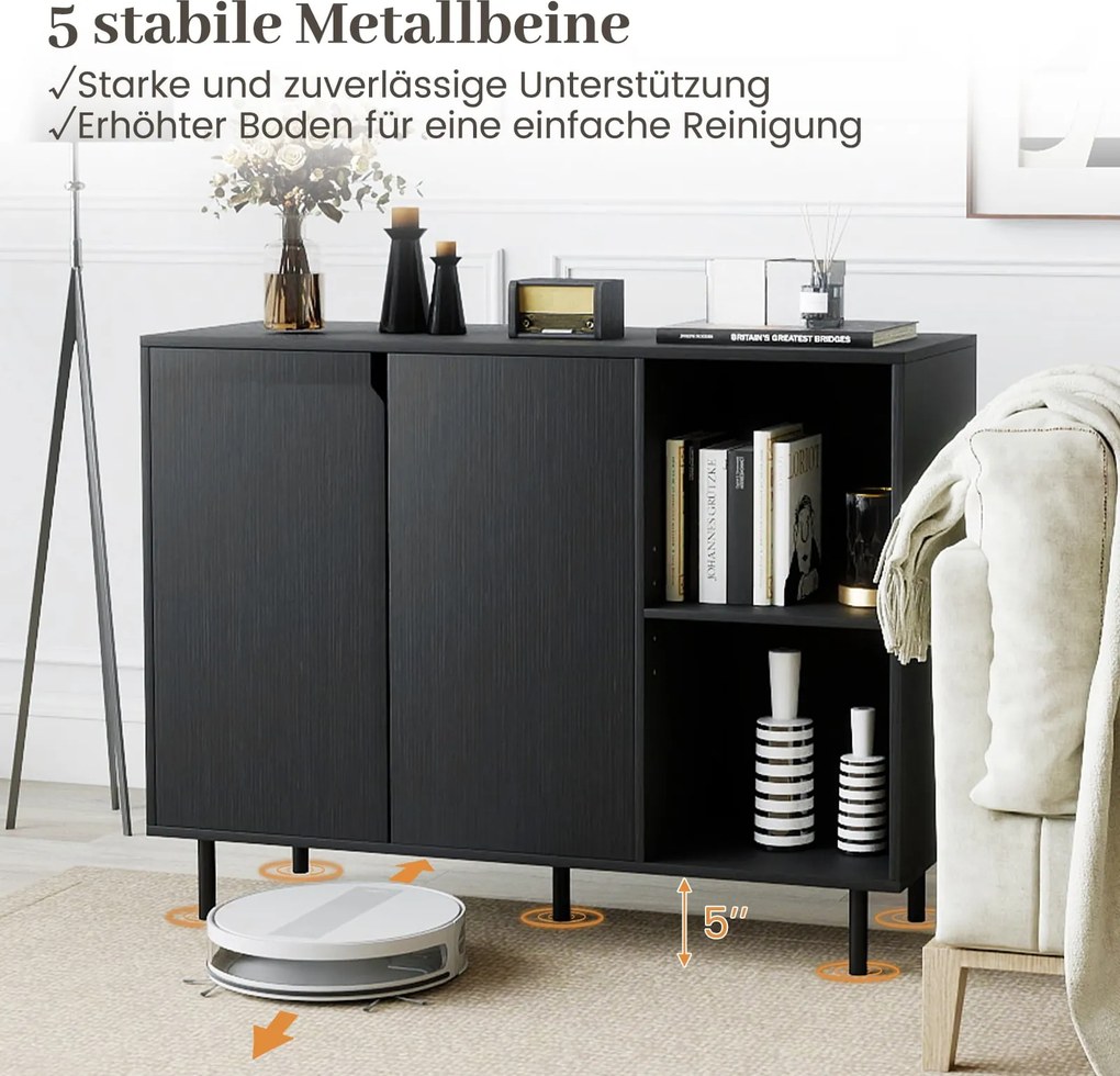 Costway Dřevěný příborník s 4 přihrádkami a 2 dvířky