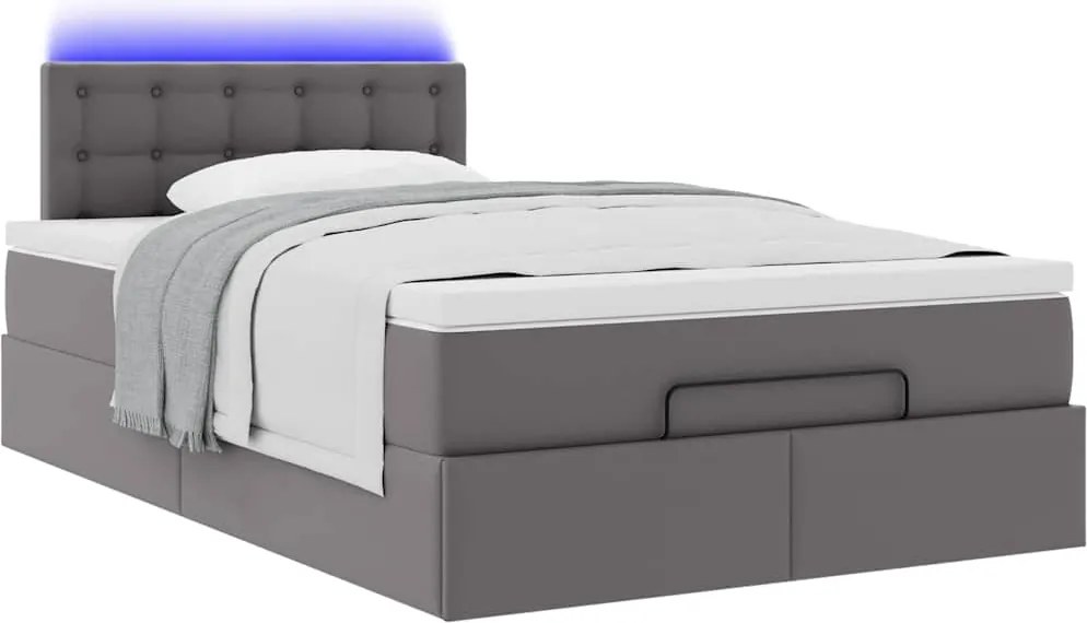 Osmanská postel s matracemi & LED šedá 120x190cm umělá kůže 3312145