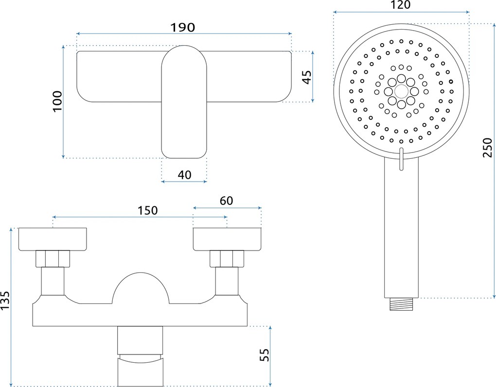 Rea Dart, nástěnná sprchová baterie 150 mm s ruční bodovou sprchovou soupravou, chromová, REA-B3303