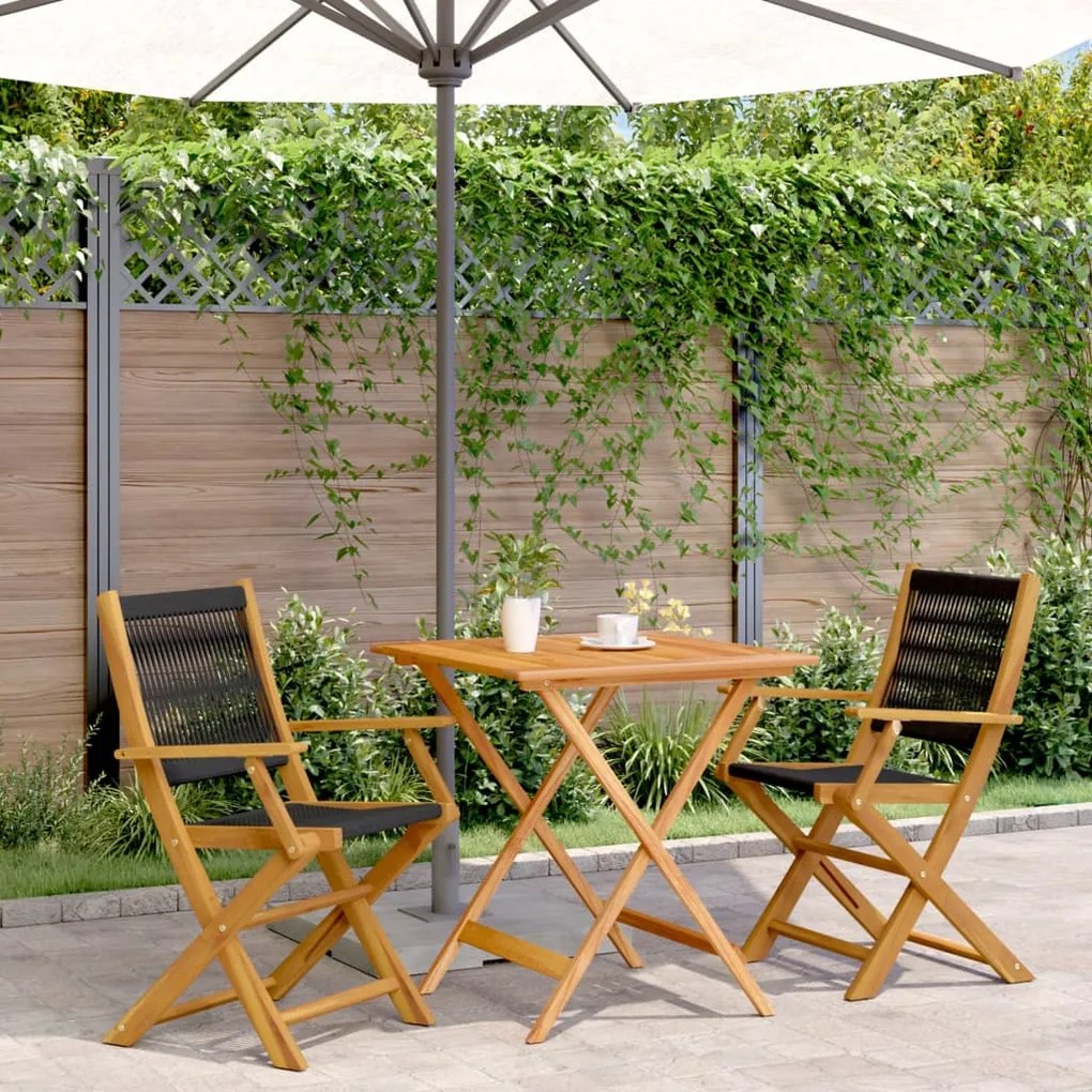 3dílný bistro set černý polypropylen a masivní dřevo 3281877