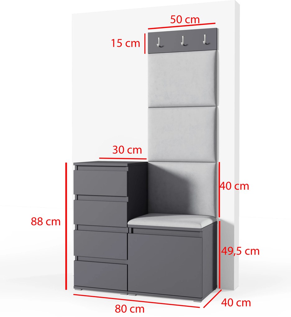Eka Předsíňová stěna s čalouněnými panely Trinity 36 - Bílá / Světlá hnědá 2306
